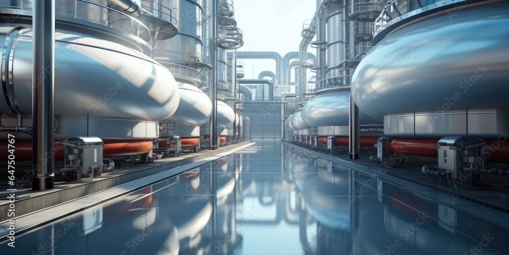 Large steel industrial tanks with metal pipes around in petrochemical ...