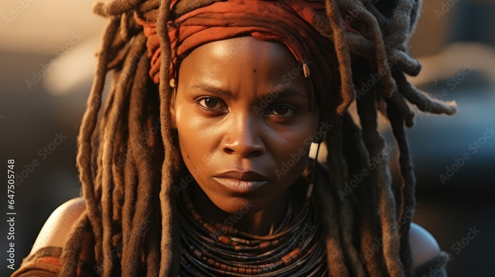 Portrait of an African woman with dreadlocks in the village, Portrait ...