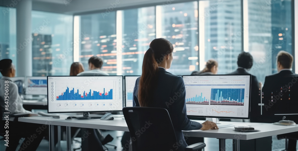 Scientists Analyzing Information And Graphs On Big Digital Screen In ...