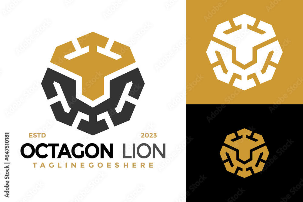 Octagon lion power logo design vector symbol icon illustration Stock ...