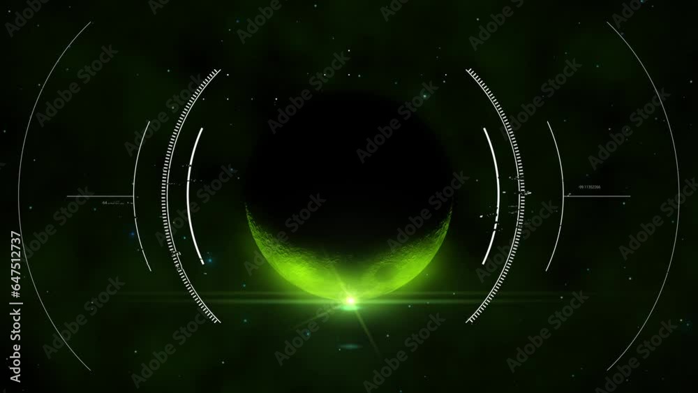 Alien green planet scanned by fuuristic HUD radar display in sci-fi ...