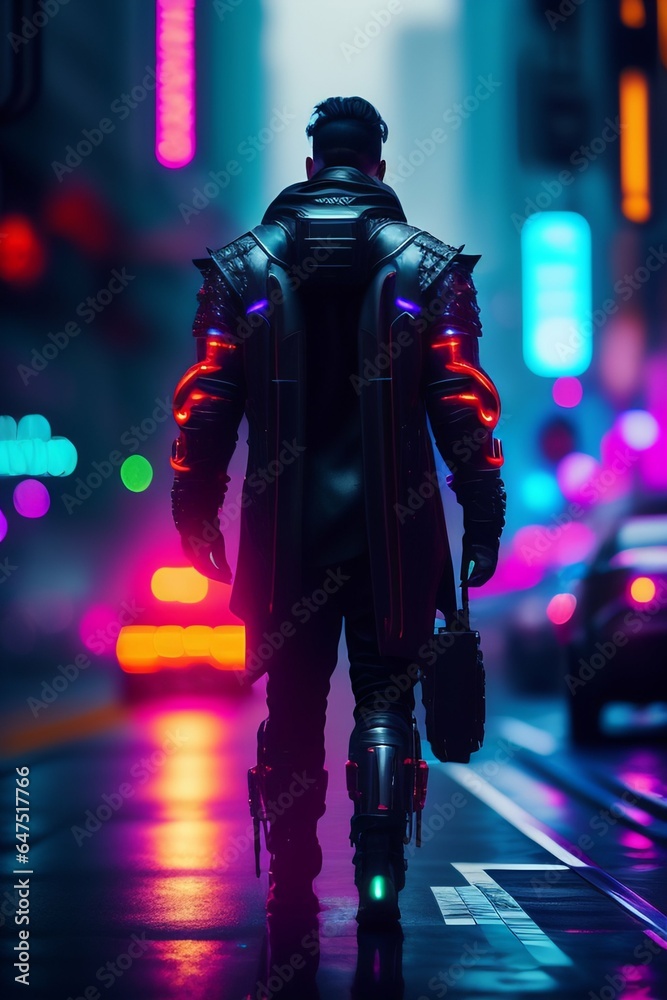 Futuristic cyberpunk guitar player, half cyborg, full body, in heavy ...