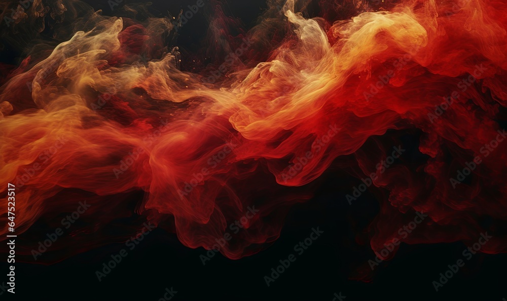 Paint water. Color smoke. Underwater explosion. Red golden glowing ...