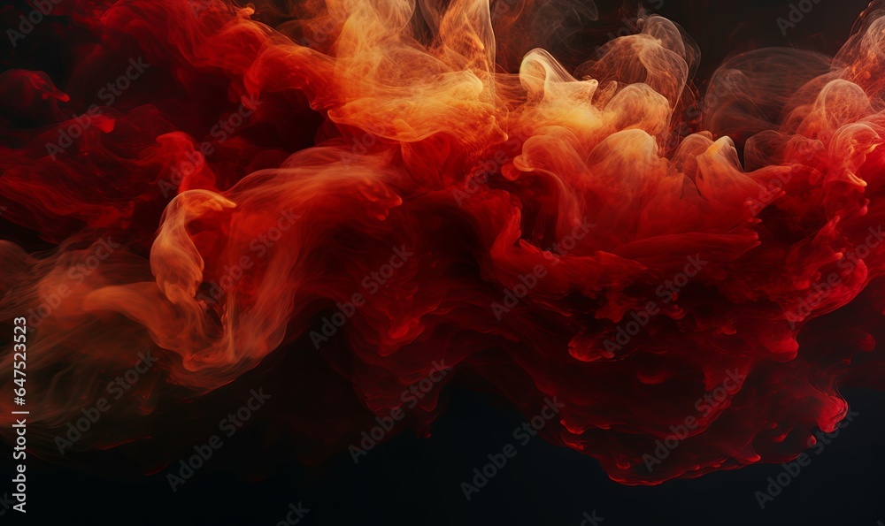 Paint water. Color smoke. Underwater explosion. Red golden glowing ...