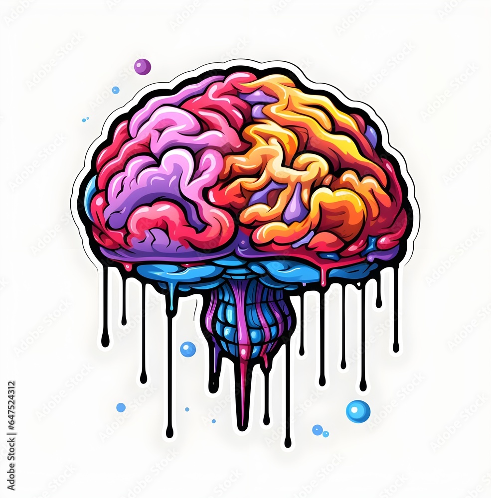 Cartoon cute brain alien sticker Stock Illustration | Adobe Stock