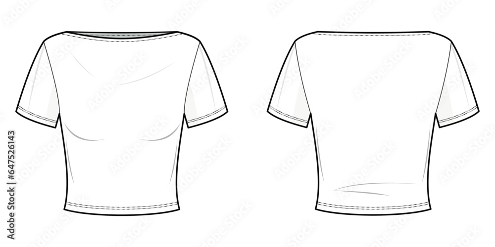 Fitted white boatneck tee shirt flat technical fashion illustration ...