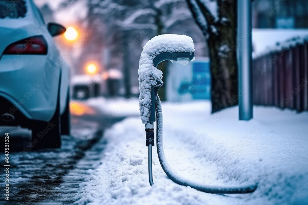 Frozen EV charger for electric vehicles. Created using generative AI ...