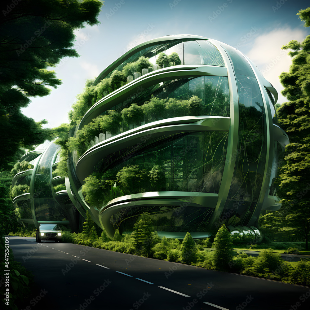 Eco-friendly building in the modern city. Sustainable glass office ...