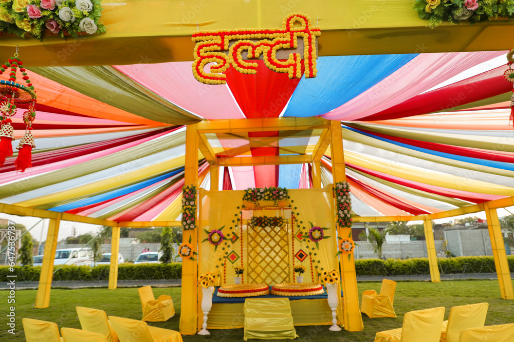 Haldi Background on an Indian wedding at the time of haldi ceremony ...