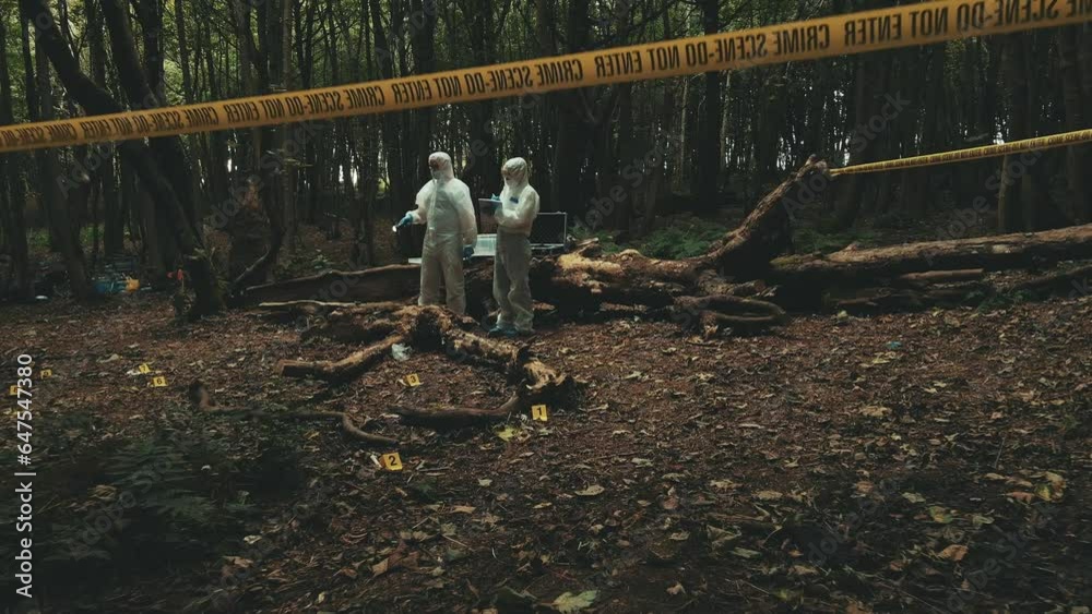 Forensic police investigators arriving at a crime scene and assessing ...