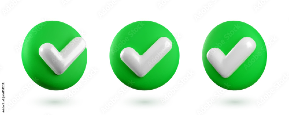 Vector 3d Checkmark realistic icons set. Trendy glossy plastic green ...