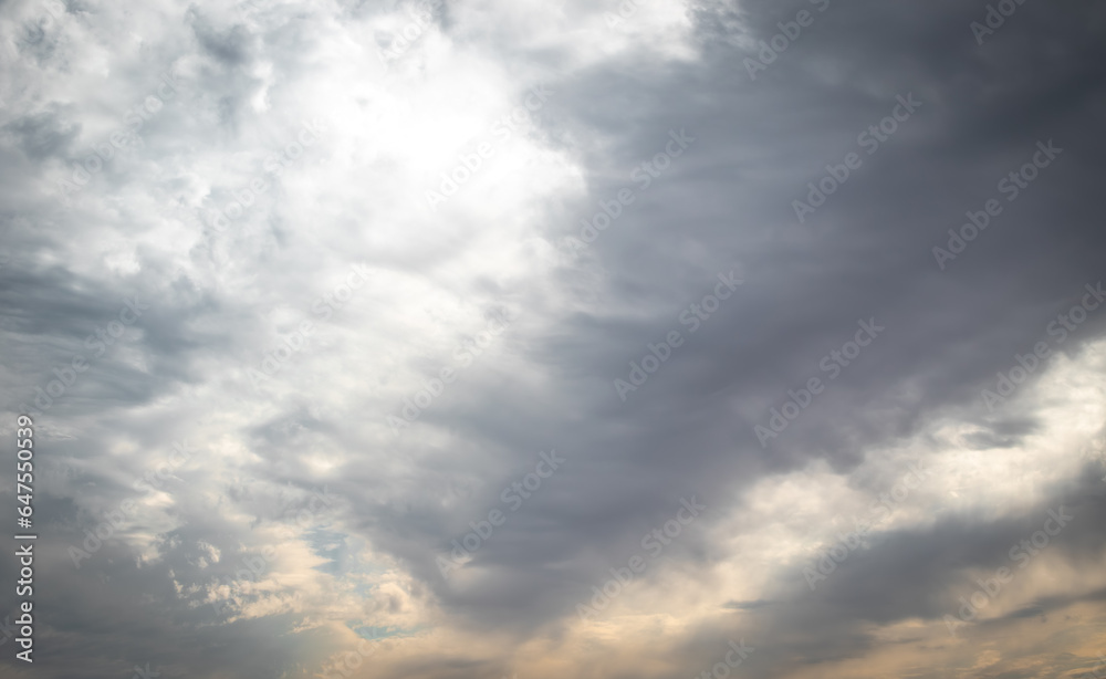 Overcast sky with dark clouds. Dark sky before a thunder-storm. The ...