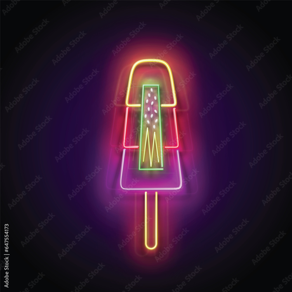 Vintage Glow Signboard with Lolly Pop Ice Cream. Frozen Fruit, Sorbet ...