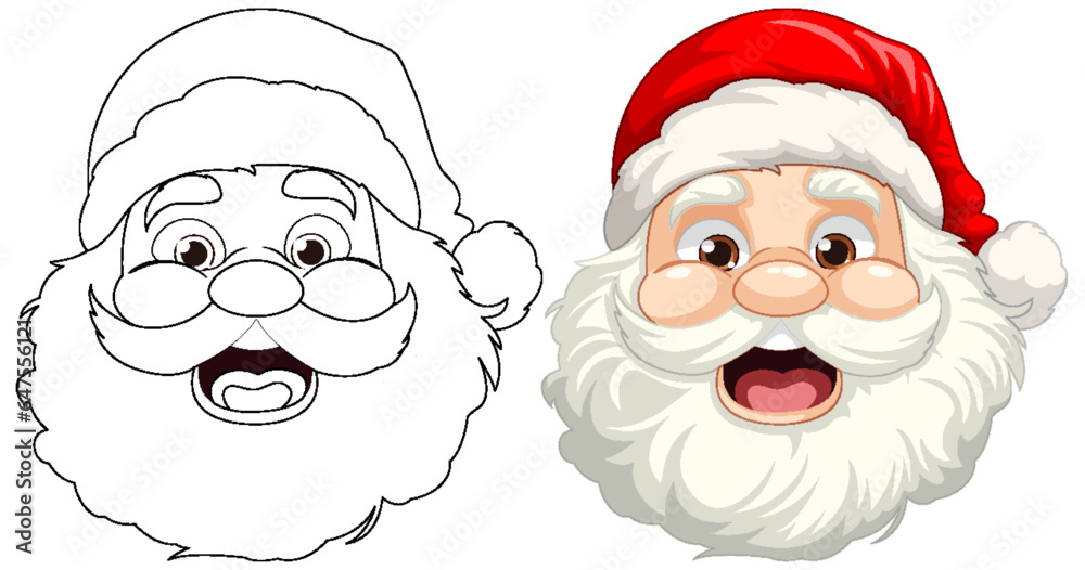 Smiley Santa Claus Cartoon Face and Outline Stock Vector | Adobe Stock