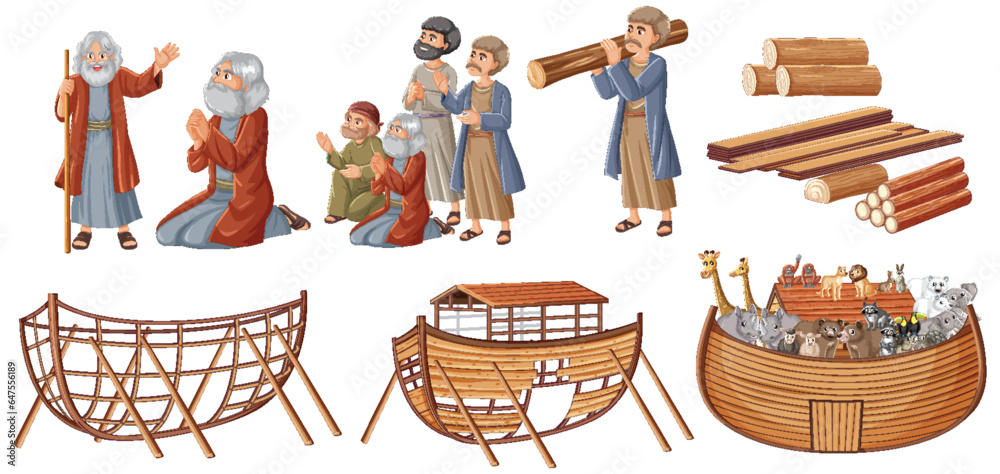 Noah's Ark: A Cartoon Illustration of the Biblical Story Stock Vector ...