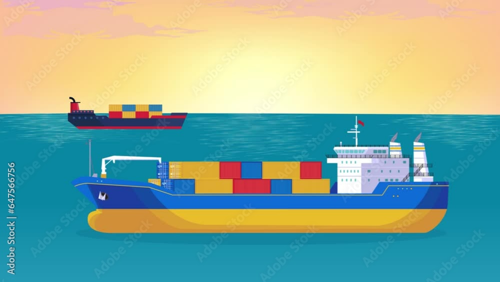 cargo ships on the sea, containers distribution export ship delivery ...