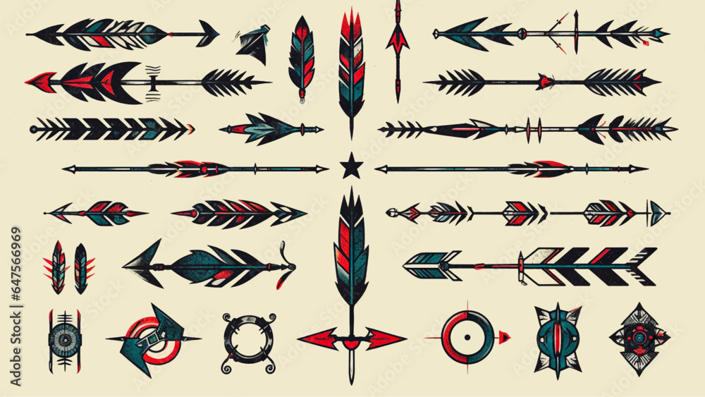Modern flat design quill arrow doodle set collection, graphic element ...