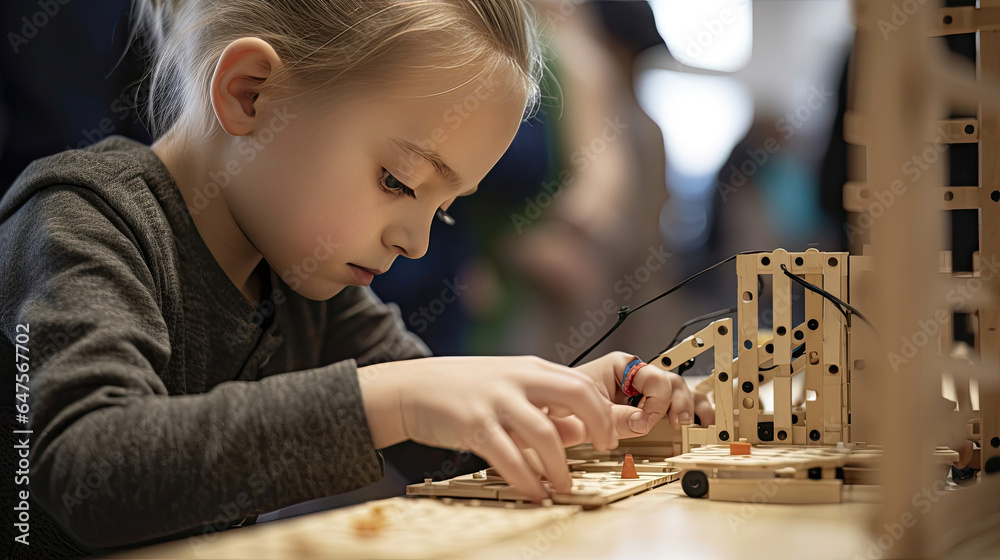 Focused young girl working on STEM project in class Stock Photo | Adobe Stock