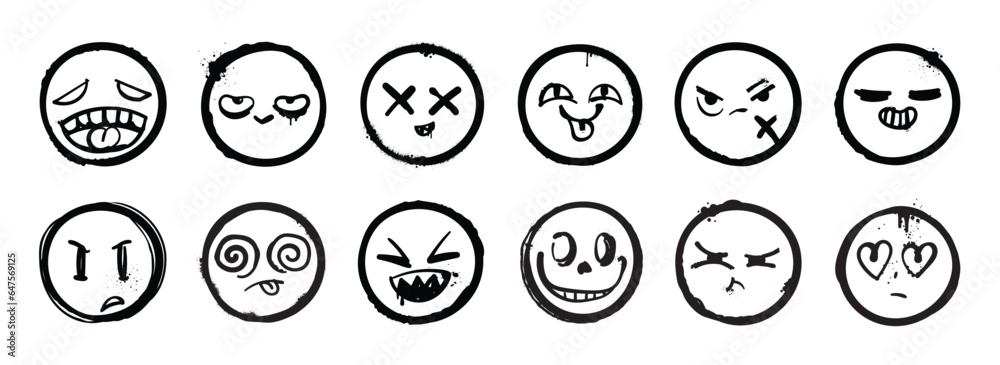 Set of graffiti face spray paint vector. Collection spray face emotion ...