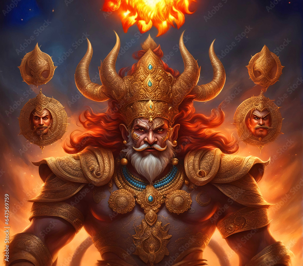 Portrait of asura king Ravana in Hindu mythology. Stock Illustration ...