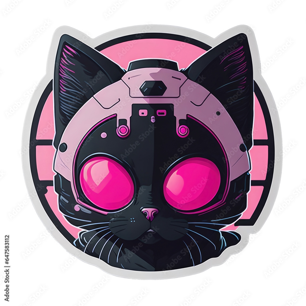 Cute cat, cyborg cat, black-pink cat, cat sticker, cat icon, cat logo ...