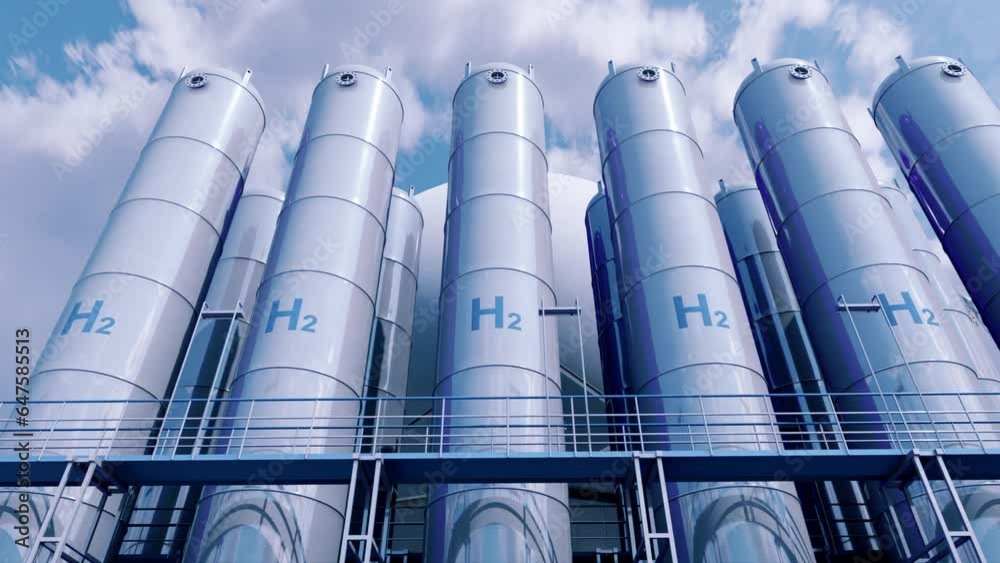 Hydrogen storage tanks (H2). Clean and eco-friendly hydrogen energy. 3d ...