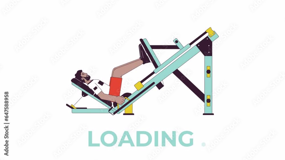 Muscle building with leg press machine line 2D loading animation. Man ...
