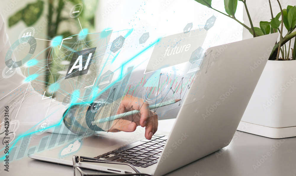 Technology and people concept man use AI to help work, AI Learning and ...