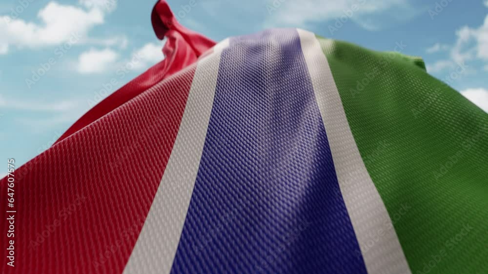 Wavy flag of Gambia blowing in the wind in slow motion. Waving colorful ...