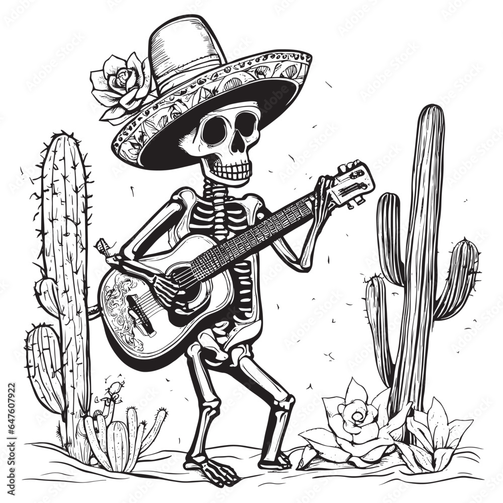 Vetor de Day of the dead sketch. Mexico national holiday. Skeleton ...