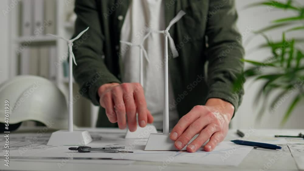 Mill. Girl worker confidently Movement of a wind generator mill Model ...