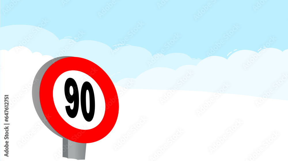 90 kmh speed limit target sign label vector art illustration with blue ...