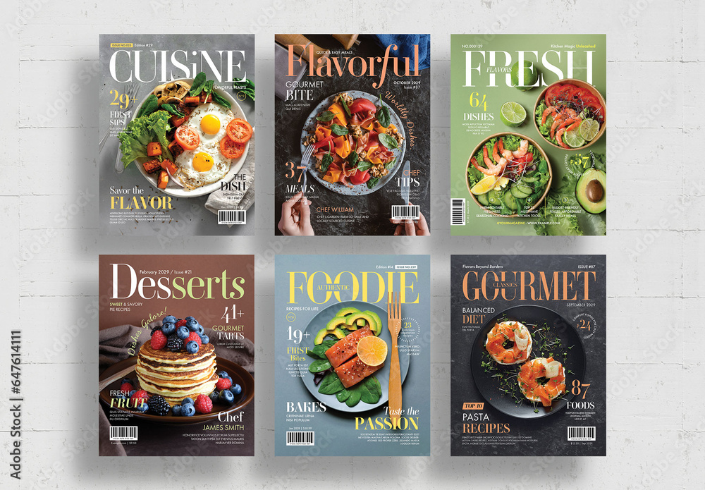 Food Magazine Cover Layout Set Stock Template | Adobe Stock