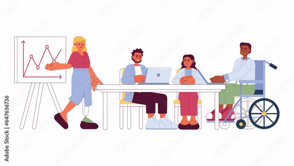 Diversity business people cartoon animation. Office meeting 4K video ...