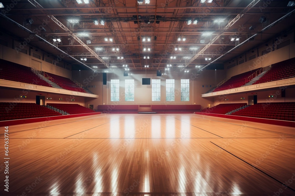 Empty event venue with a stage, exhibition stands, meeting room, arena ...