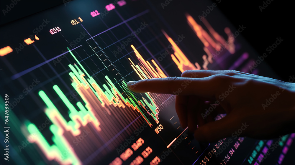 Stock market trader pointing at chart on screen Stock Photo | Adobe Stock
