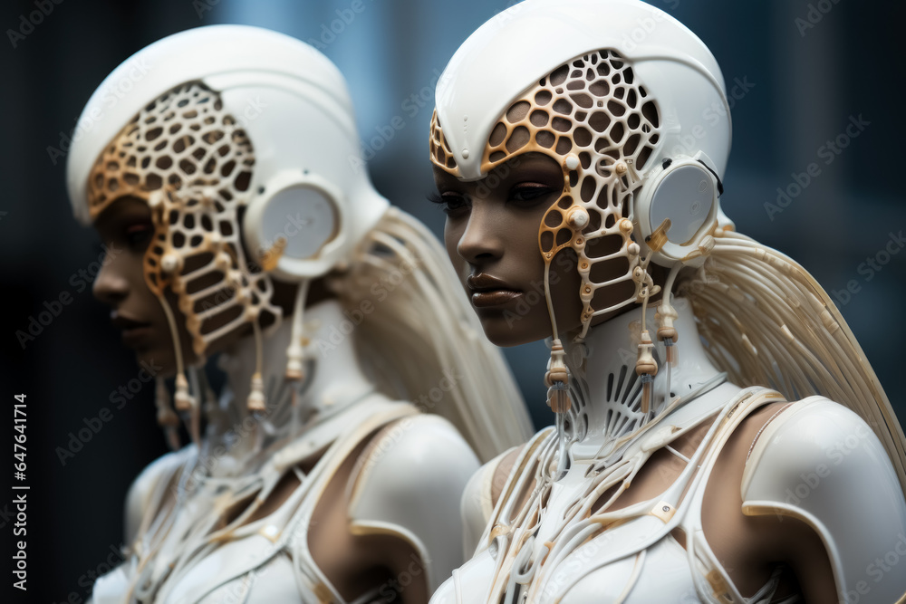 Artificial intelligence models wearing biomorphic attire creating an ...