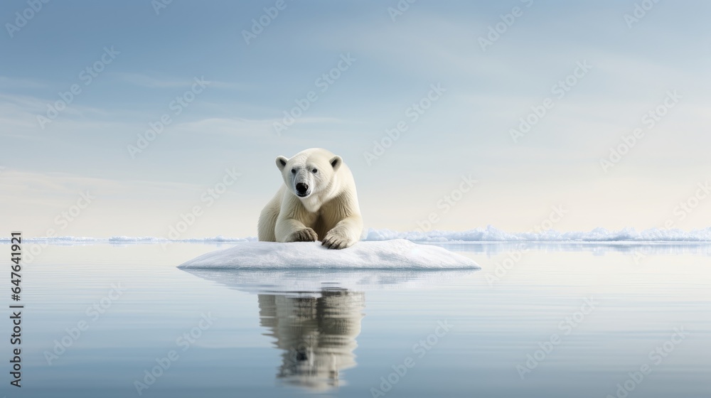 melting polar ice caps, with a polar bear standing on a shrinking ice ...