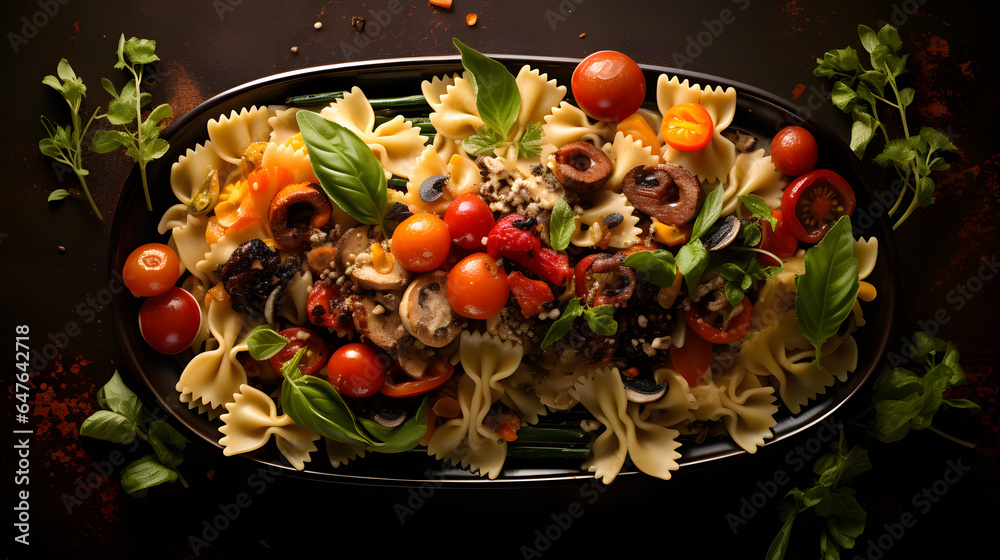 Experience the artistry of pasta with this photograph. It features a ...