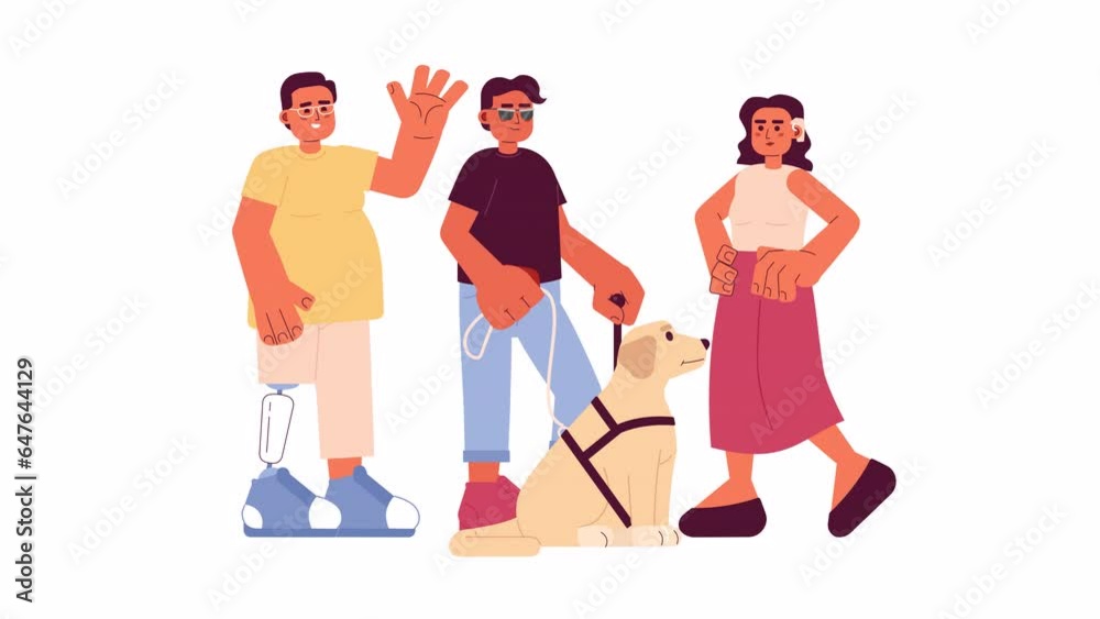 Diverse group of disabled people cartoon animation. Inclusive 4K video ...