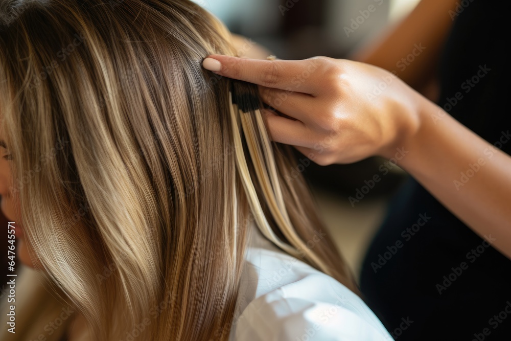 Hairdresser doing hair rebonding to long hair in the hair salon Stock ...