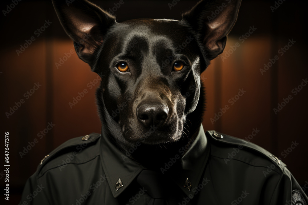 Intense black Belgian Malinois, ears alert, under the watchful ...