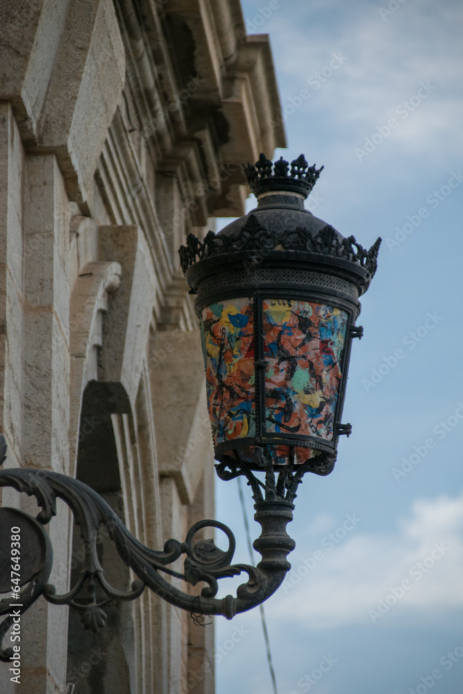 Luminaria de colores sobre fachada barroca Stock Photo | Adobe Stock