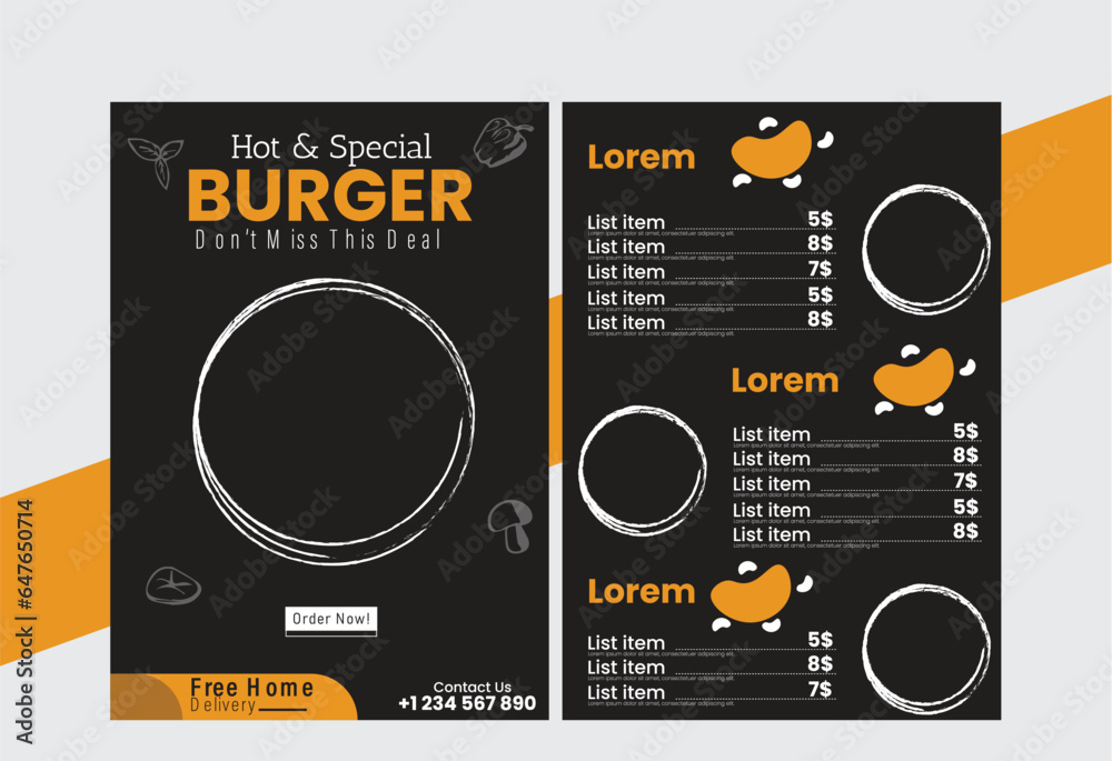 Burger menu and pice list flyer design template Stock Vector | Adobe Stock
