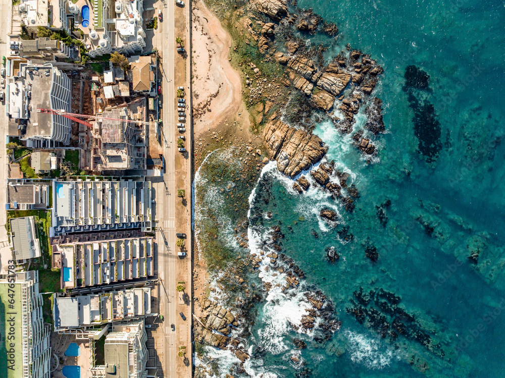 Aerial Top Down View Of Modern Luxury Seaside Apartment Buildings And ...
