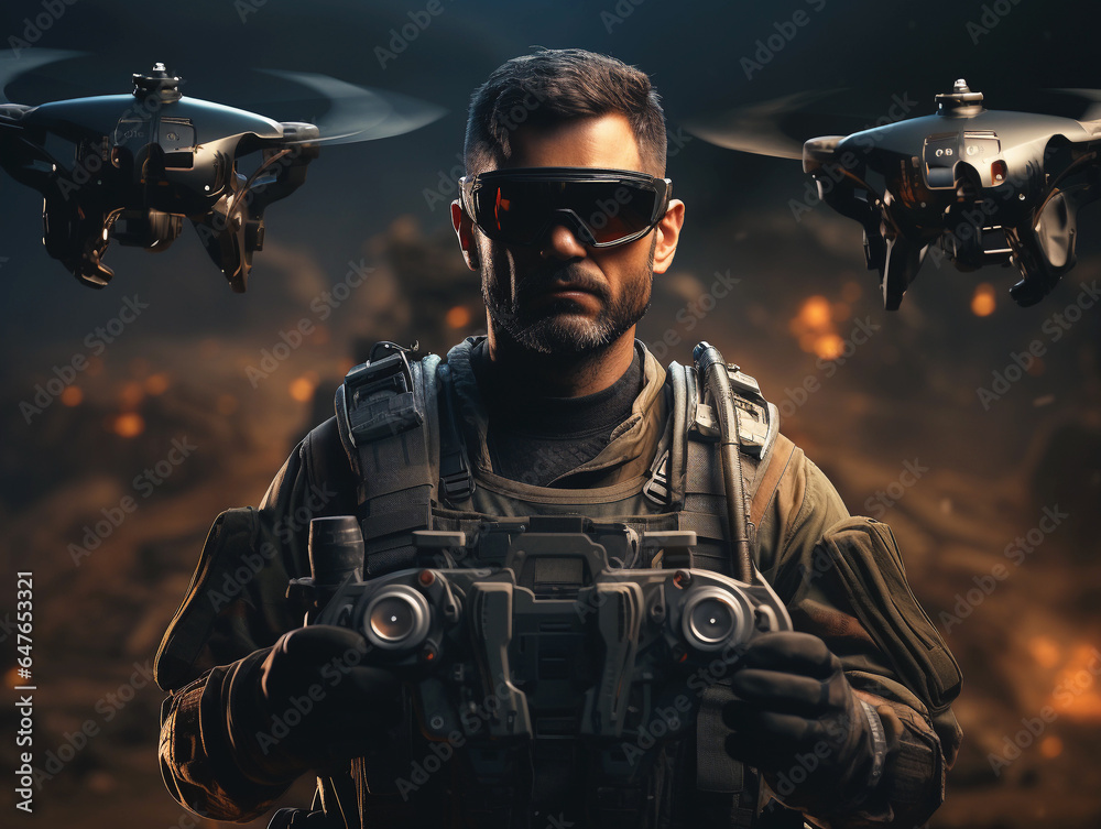 Soldier Using Drone for Scouting During Military Operation. anti ...