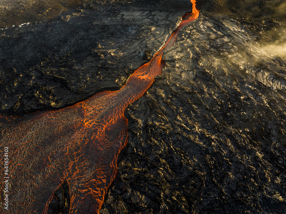 Aerial view of the magma flowing from the Litli-Hrutur (Little Ram ...