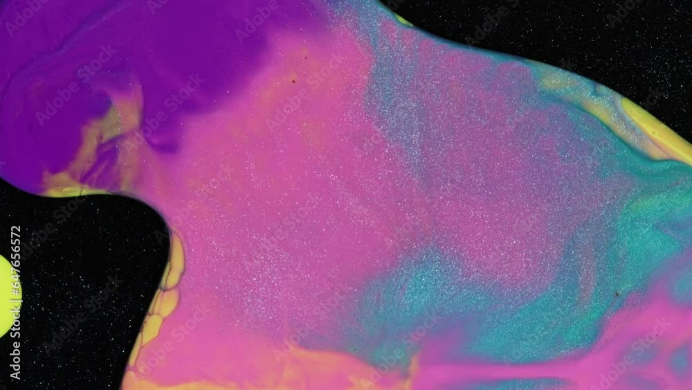 Abstract fluid forms transitioning in brilliant neon hues against a ...