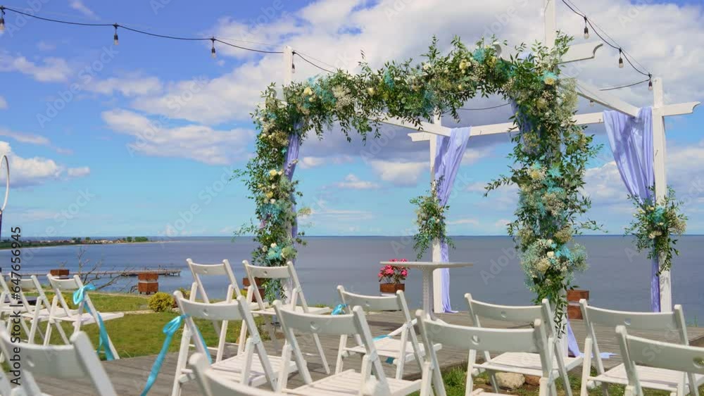 Wedding decor. Area of wedding ceremony. Arch decorated with flowers ...