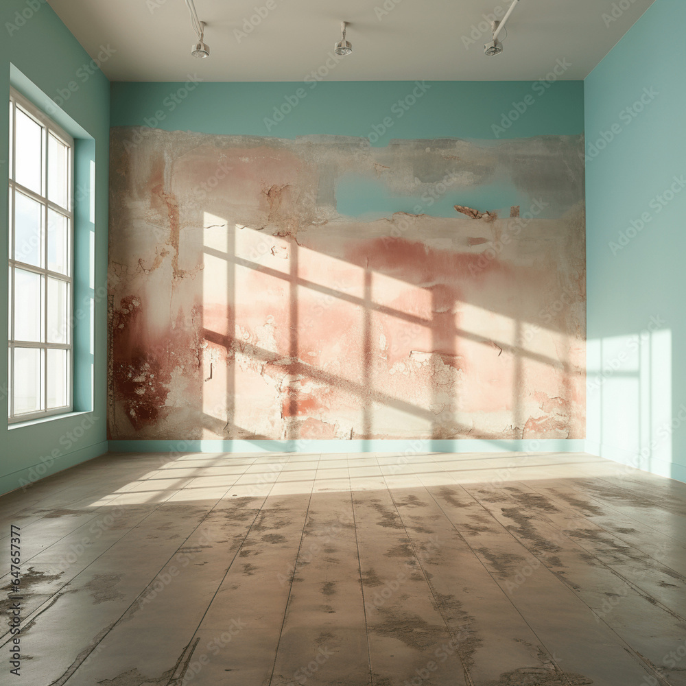 Raum mit Pastelfarben, alt, shabby, renovieren, altbau, leer, Fenster ...